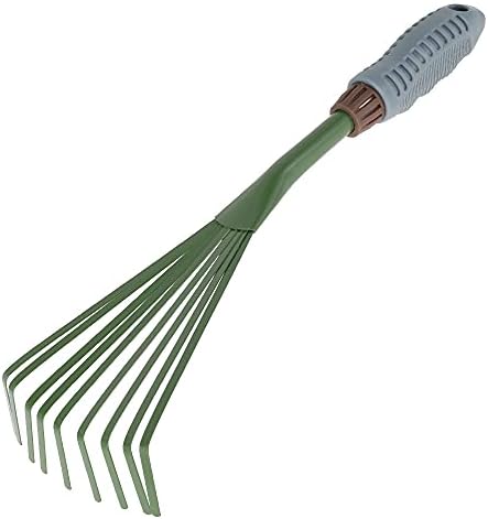 Meccion Mini Garden Rake 16 Inch 9 Root Steel Hand Fan Leaf Rake with ...