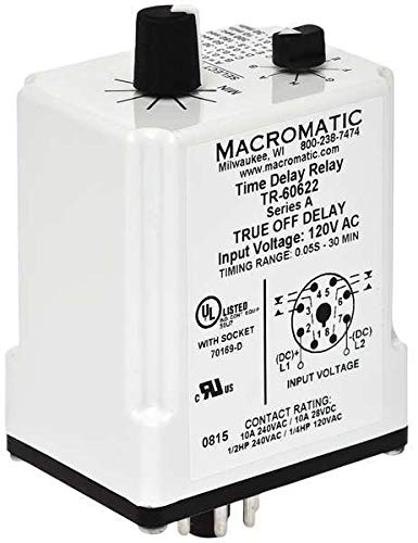 Macromatic TR-60622 Timer; Off Delay; 0.005Sec-30Min; E-Mech; DPDT; 10 A; 120VAC/DC; 8Pin Octal ...