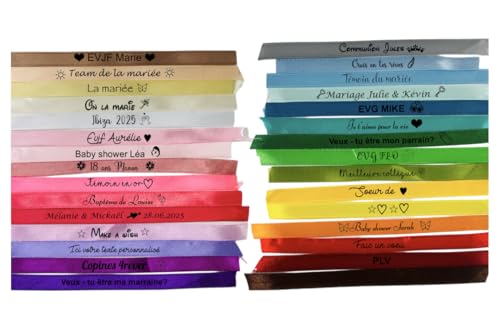 Bracelet Ruban satin Personnalisé, Texte au Choix, Pour Mariage, EVJF ...