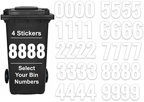 Pack of 4 Plain White Wheelie Bin Numbers Stickers - 8 Waterproof (17 ...
