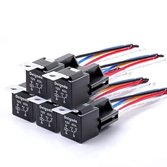 Delgada 5-Pack Automotive Relay Harness Set with Socket,5 PIN 12V 40AMP ...