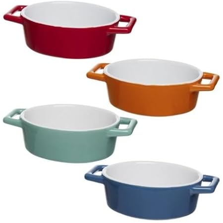 Invero Set of 4 Ceramic Oval Oven to Table Baking Serving Dish 440ml ...