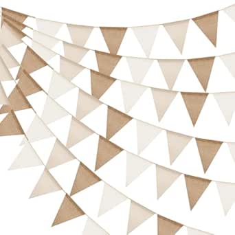 jijAcraft Pre-strung Beige Brown Burlap Bunting: 60PCS Rustic Hessian ...
