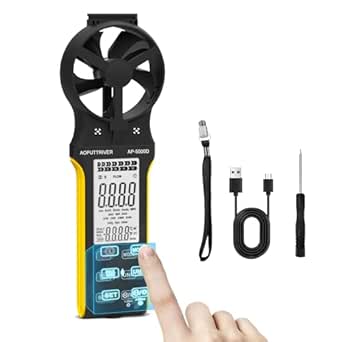 AOPUTTRIVER AP-5000D Wind Meter Compact & Rechargeable Anemometer Touch Screen, Smart Touch CFM ...