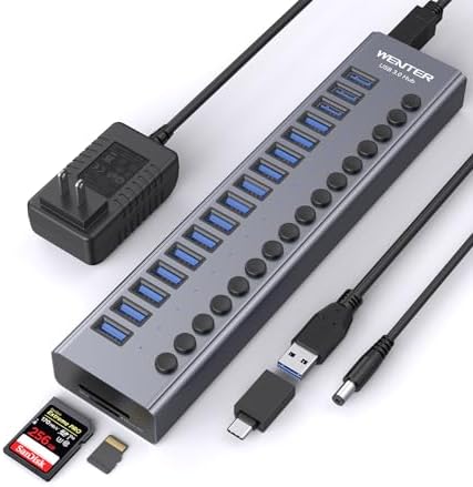 90W Powered USB Hub - ACASIS 16 Ports USB 3.0 Data Port, Aluminum ...
