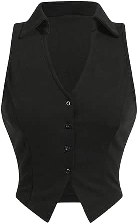 BEAUDRM - playera corta sin mangas con botones para mujer, cuello en V, dobladillo asimétrico ...