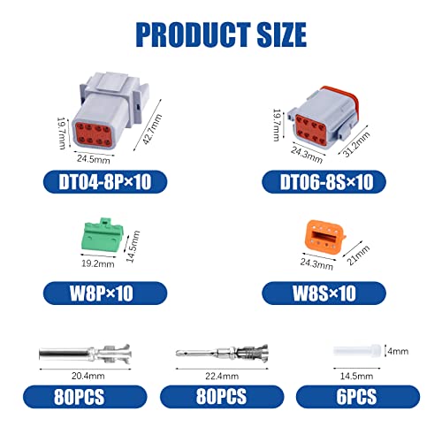 Snapklik.com : 206PCS 8 Pin Way Deutsch DT Gray Connector 10 SetSize 16 ...