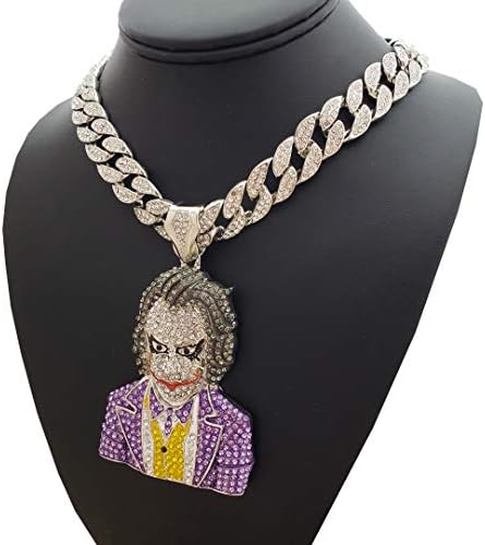 BLINGFACTORY Hip Hop Iced Large Joker w/ 18" Full Iced Miami Cuban ...