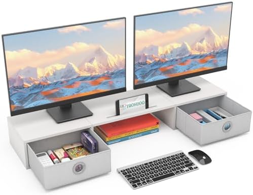 Amazon.com: YAOHUOO Dual Monitor Stand with 2 Drawers, Computer Monitor ...