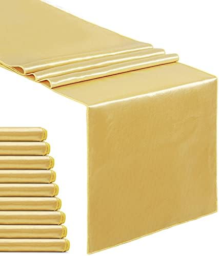 10 Packs Gold Table Runners 12x108 Inches Satin Table Runners Long ...
