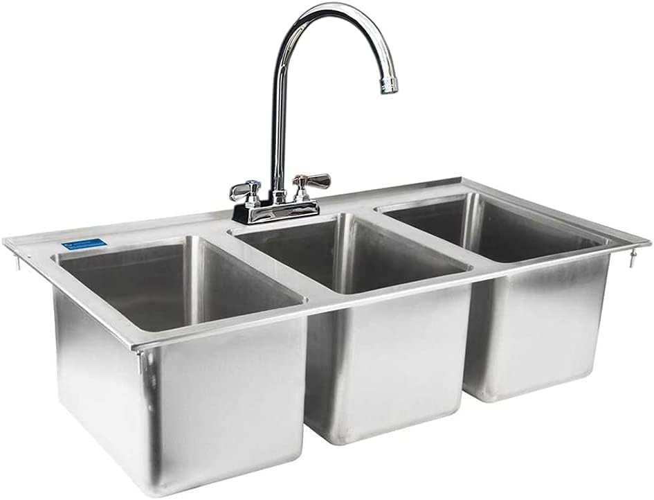 Commercial Kitchen 3 Compartment Stainless Steel Drop-in Sink 37.5"x18 ...