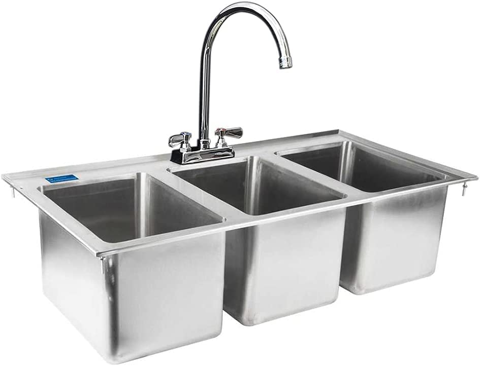 Commercial Kitchen 3 Compartment Stainless Steel Drop-in Sink 37.5"x18 ...