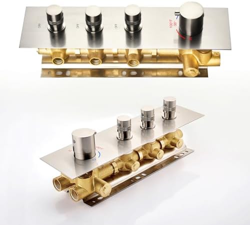 HOMEDEC Brushed Nickel 2 Way Shower Diverter Valve, Brass Dual Functions Thermostatic Shower ...