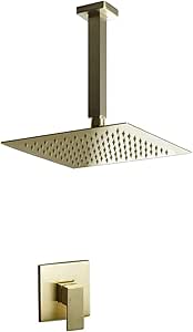 Brushed Gold Rain Shower Head Bath Faucet Set 8/10/12" Ceiling Mounted ...