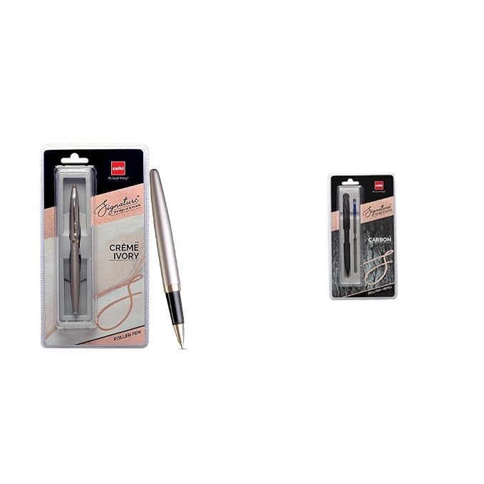 Cello Signature Creme Ivory Roller Pen & Cello Signature Carbon ...