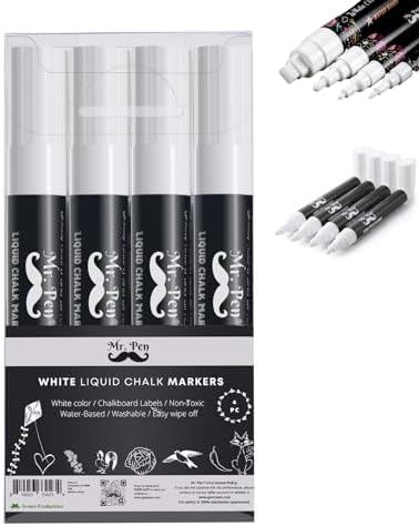 Mr. Pen- White Chalk Markers, 4 Pack, Dual Tip, 8 Assorted Colors, For ...