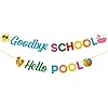 Amazon.com: PTFNY Glittery Goodbye School Hello Pool Banner with ...