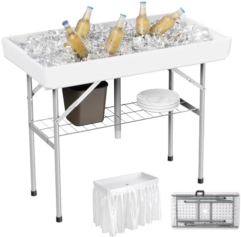 Amazon.com: KOTEK Folding Ice Cooler Table with Matching Skirt & Drain ...