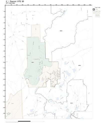 Amazon.com : ZIP Code Wall Map of K. I. Sawyer AFB, MI ZIP Code Map Not ...