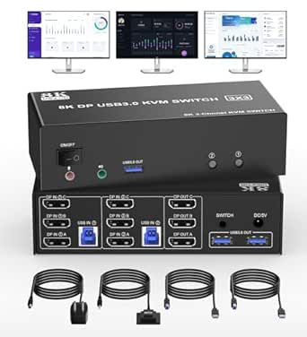 Amazon.com: DisplayPort KVM Switch Triple Monitor 8K DP for 2 Computers ...