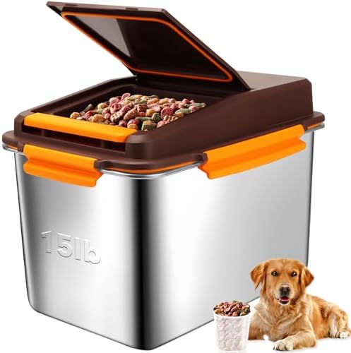 Amazon.com: SwSun 15 lbs Dog Food Container, Stainless Steel Dog Food ...