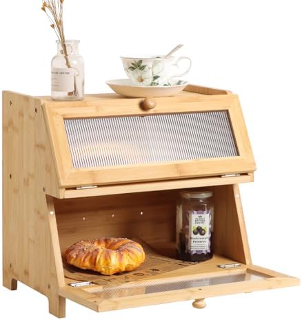 Amazon.com: Ocforiya Bread Box For Kitchen Countertop, Rustic Bread Box ...