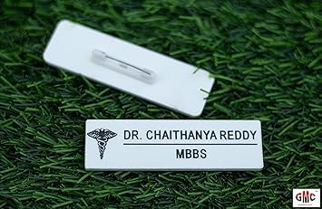 Customised/Personalised White Engraved Acrylic Pinback Name Badge ...