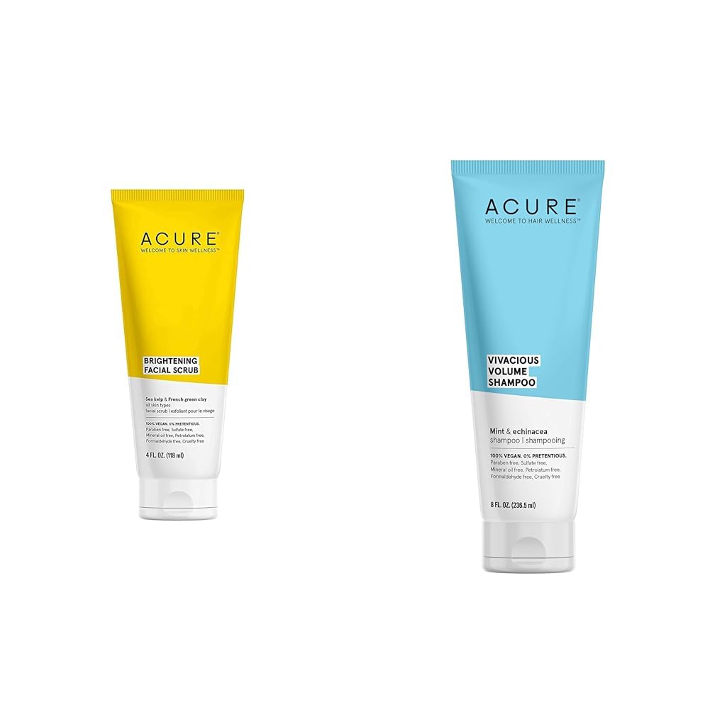 Amazon.com: Acure Brightening Facial Scrub & Vivacious Volume Shampoo ...