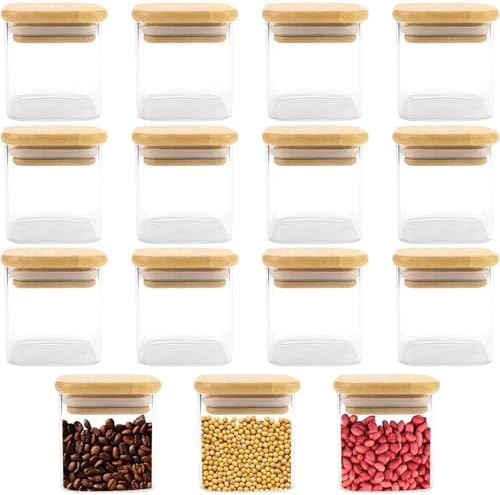 YUENPUN 15 PCS 4oz Square Glass Jars with Bamboo Lids, 120ml Clear ...