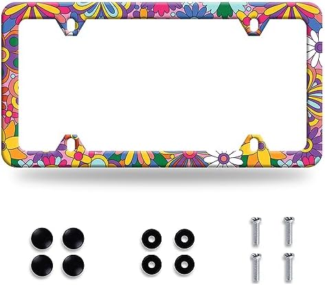 Amazon.com: Hippie Flowers License Plate Frame Cute Floral License ...