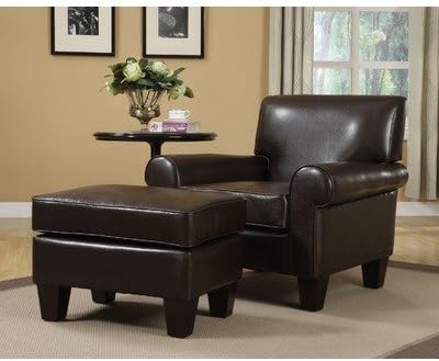 Amazon.com: Oxford Club Chair and Ottoman Set in Brown Leatherette ...