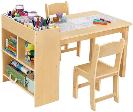 Amazon.com: GDLF Kids Art Table and Chairs Set, Craft Desk with Large ...