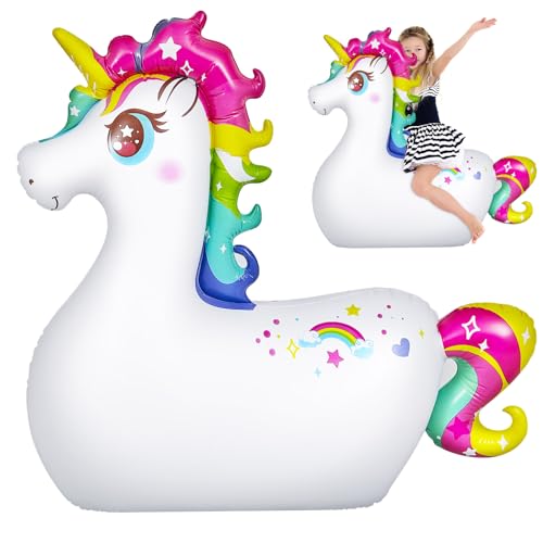 Hungdao 48 Inch Large Blow up Rainbow Unicorns Inflatable Blow up Unicorn Pool Float Unicorn ...