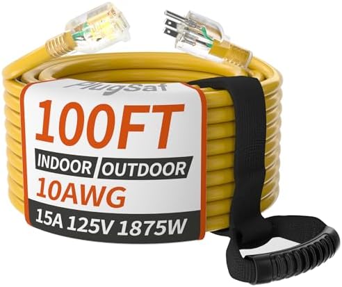 Amazon.com: PlugSaf 100 FT 10/3 Gauge Outdoor Extension Cord with ...