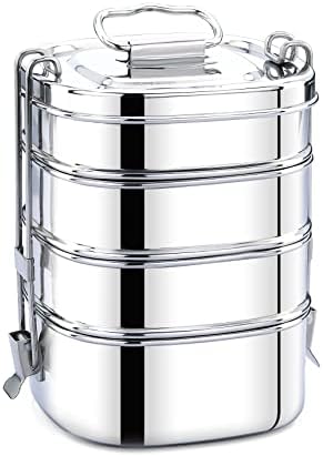 Buy JVL Stainless Steel Square Tiffin Box with Inner Plate and Handle ...