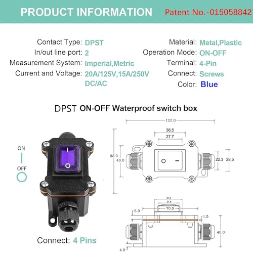 Gebildet Inline Cord Switch DPST Rocker Switch IP66 Waterproof, 20A ...