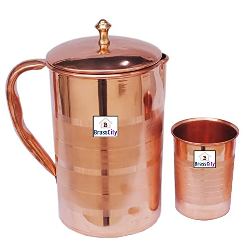 BrassCity Pure Copper Tamba Jug & Glass- 2 Pieces Storage Water, Home ...