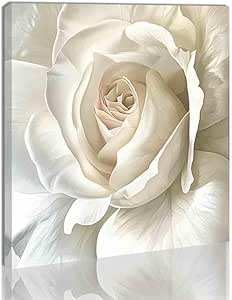 Amazon.com: CCWORKERRY White Rose Canvas Wall Art Elegant Blooming ...