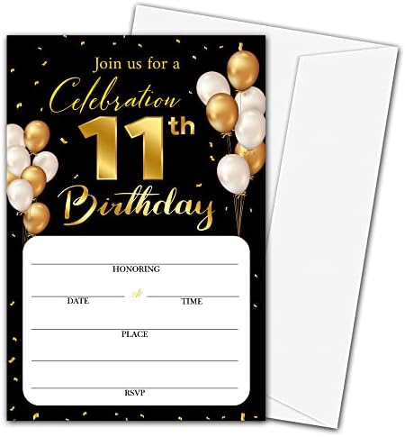 Amazon.com: 11th Birthday Invitation Cards with Envelopes - Classic ...