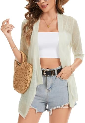 LADI TREND Women Open Front Kimono Cardigan 3/4 Sleeve Irregular Hem ...