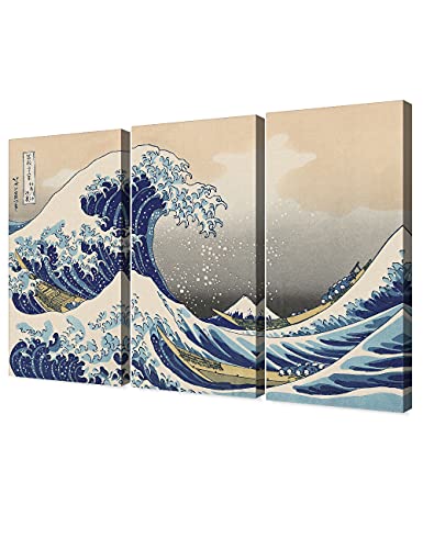 DECORARTS - The Great Wave off Kanagawa(Triptych), Katsushika Hoki. Classic Art Reproduction ...