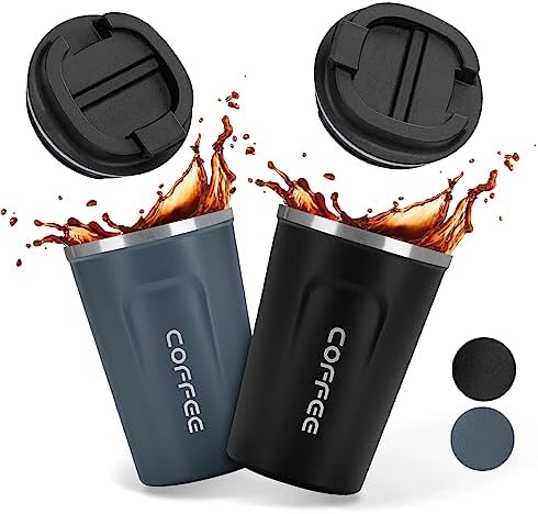 TELANKS 2 Stücke Edelstahl Kaffeebechr to go Thermo, 380ml Thermobecher Kaffee to go, Travel Mug ...