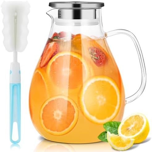 Amazon.com: Glass Pitcher with Lid,1 Gallon Glass Water Pitcher Hot ...