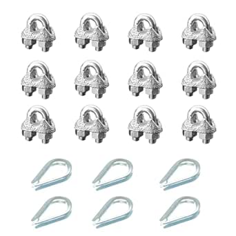 Wire Rope Clamps, M12 Galvanized Clips and Thimbles for 1/2" Steel ...