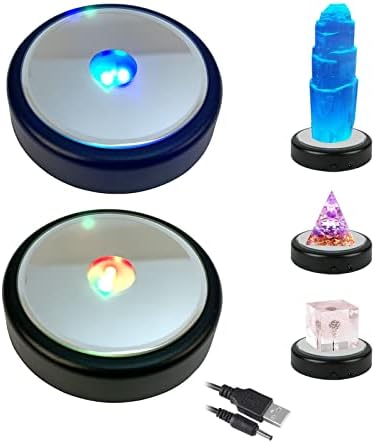 YWNYT 2 Pcs LED Display Base, USB Display Stand Colorful LED Light Base ...