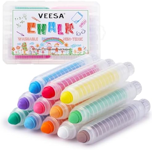 Amazon.com: VEESA Dustless Washable Chalk Set for Kids,12 PCS Colored ...