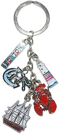 Amazon.com: Boston MA 5 Charm Keychain Featuring Boston Harbor Charms ...