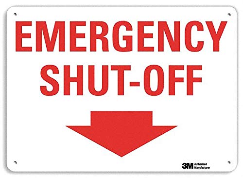 "Emergency Shut-Off" Sign with Down Arrow by SmartSign | 10" x 7" 3M ...