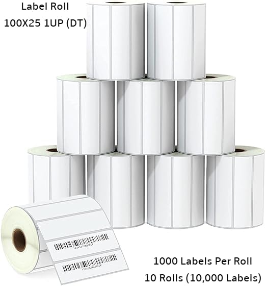 Semana Direct Thermal Barcode Label 100x25 mm,4X1 inch,1Up,1000 Labels ...