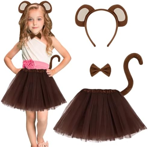 AOOWU Costume de singe 4 pièces pour enfants, jupe tutu avec bandeau de ...